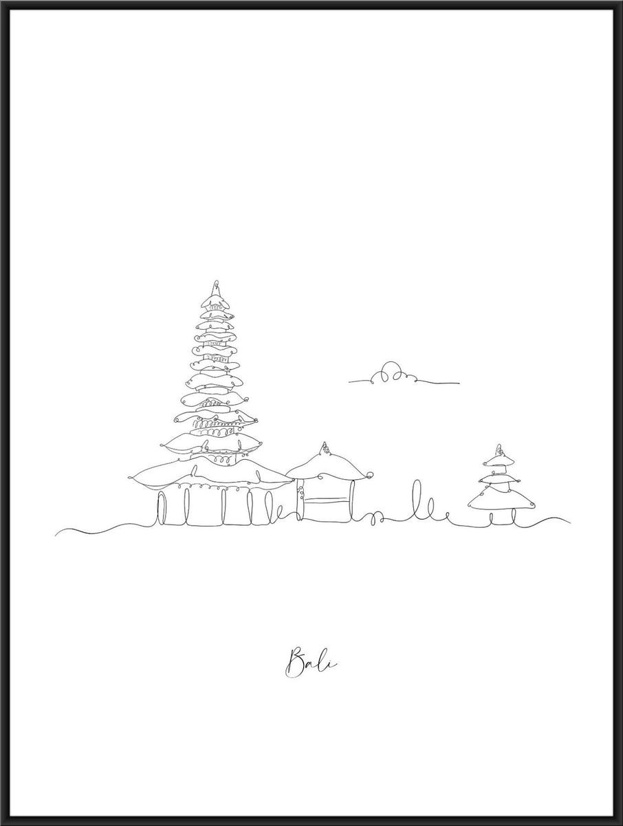Bali poster, Bali line drawing print, Indonesia city art, black & white ...
