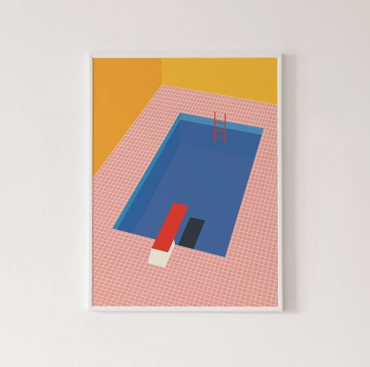 Backyard pool poster, swimming pool illustration, pool print, abstract ...