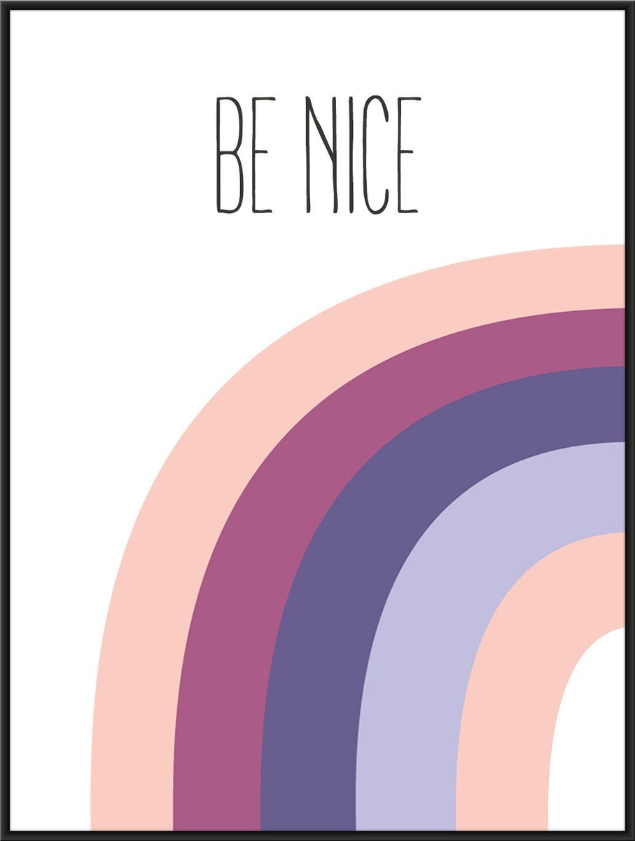Be nice poster, kids bedroom print, rainbow poster, typographic print ...